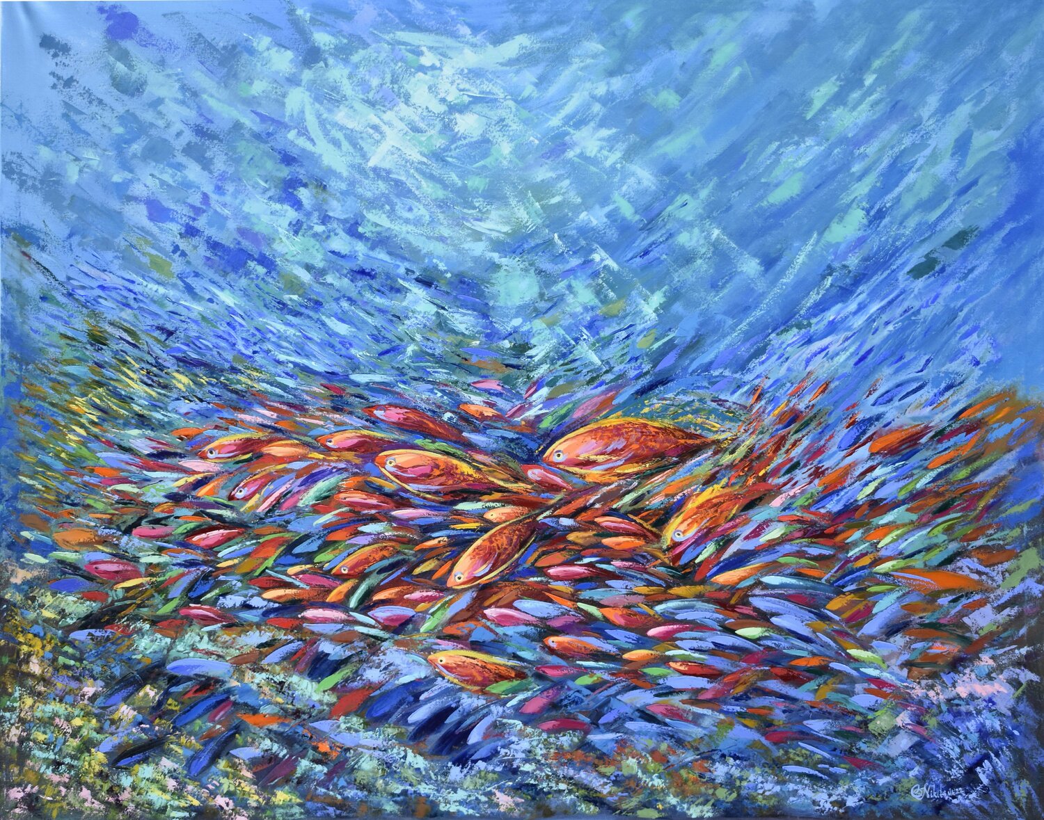 Red Fish Stream by Olga Nikitina (2022) : Painting Oil on Canvas ...