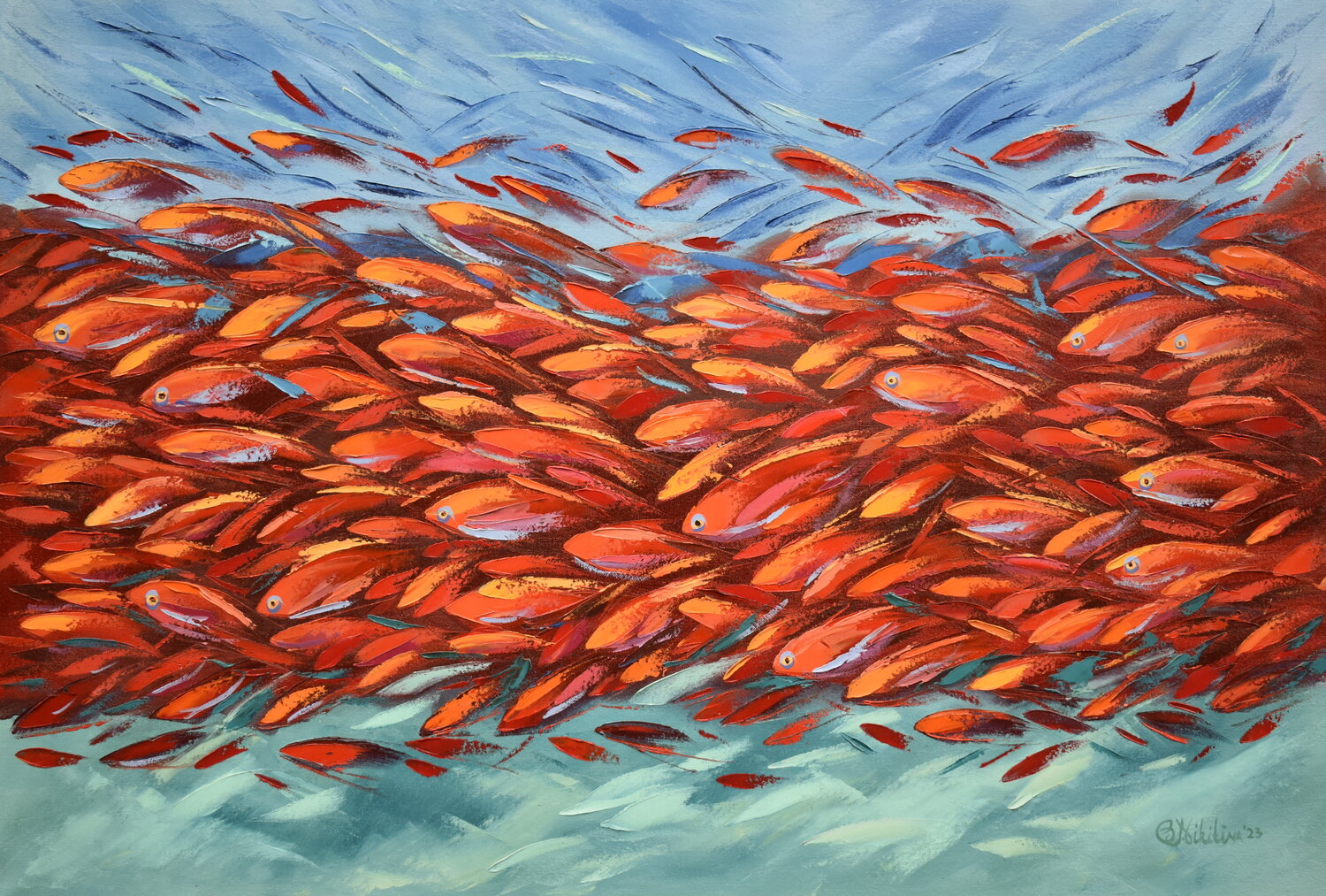 Red Fish Stream Tropical Sea by Olga Nikitina (2023) : Painting Oil on ...