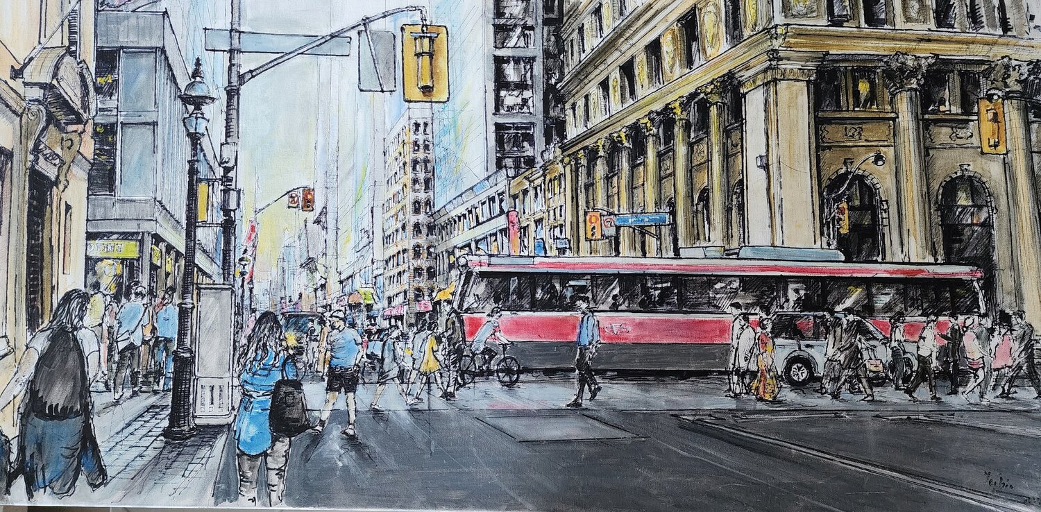 DOWNTOWN MONTREAL by Tejbir Singh (2018) : Painting Oil, Pen on Canvas ...