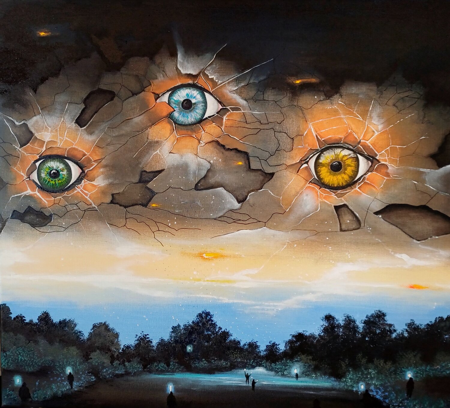 Sliding Between The Cracks In Time de Danielle Brits (2025): Pintura Óleo en Lienzo - Singulart