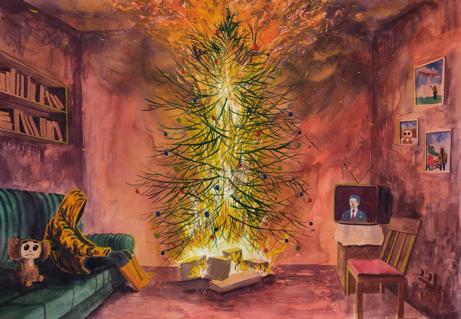 Christmas tree in Ukraine by Eugene Gorbachenko (2025) : Painting ...
