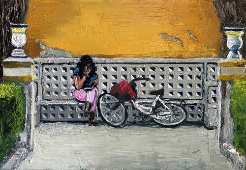 Solitude-Reading Girl with bike by Peter Porteous-Butler (2023 ...