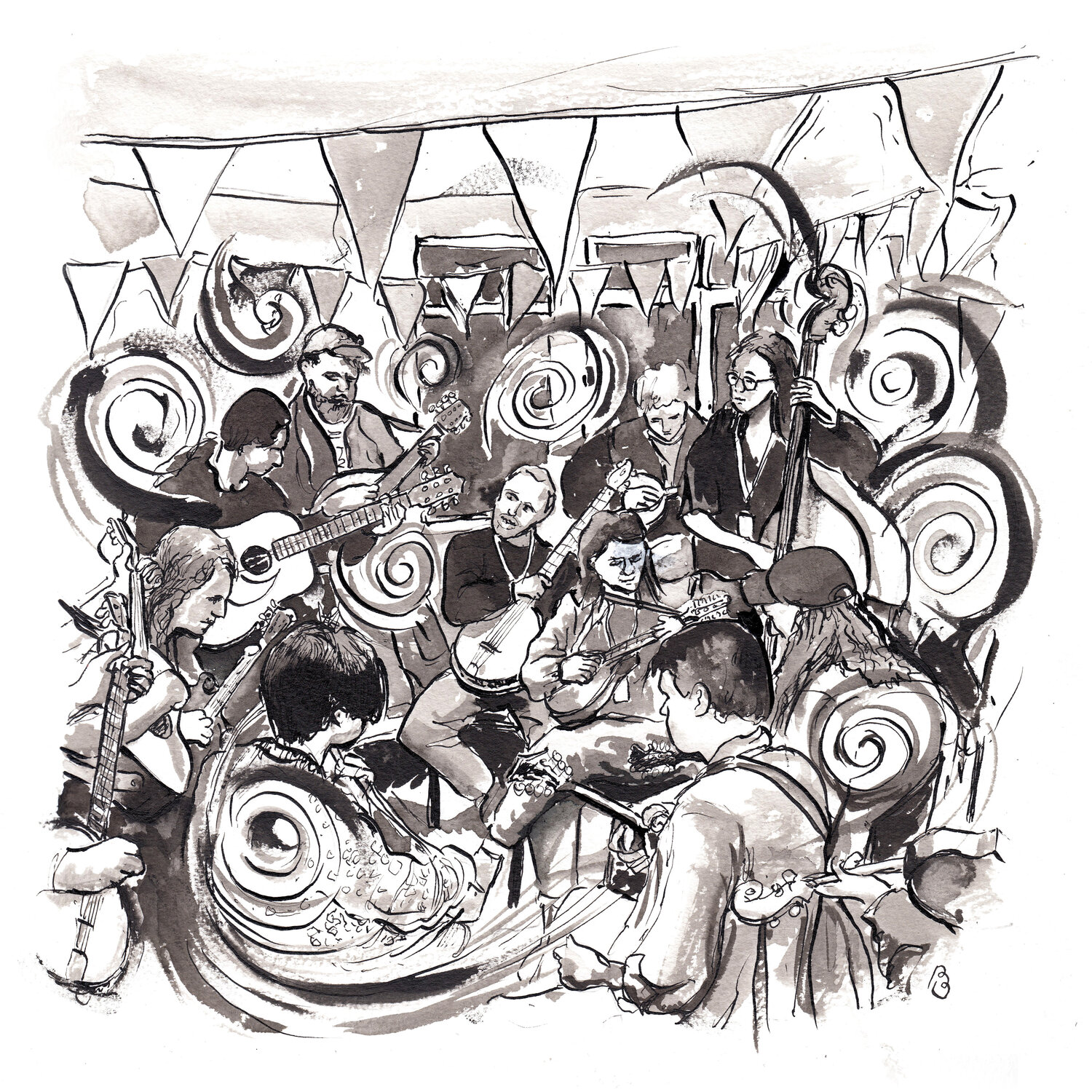 Jamming in the bar by Peter Porteous-Butler (2025) : Drawing India Ink ...