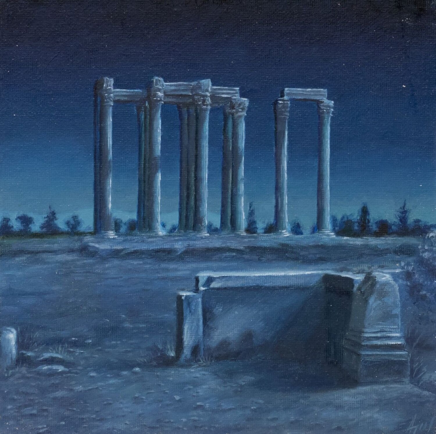 Temple of Zeus on a moonlit night by Vladimir Azeev (2024) : Painting ...