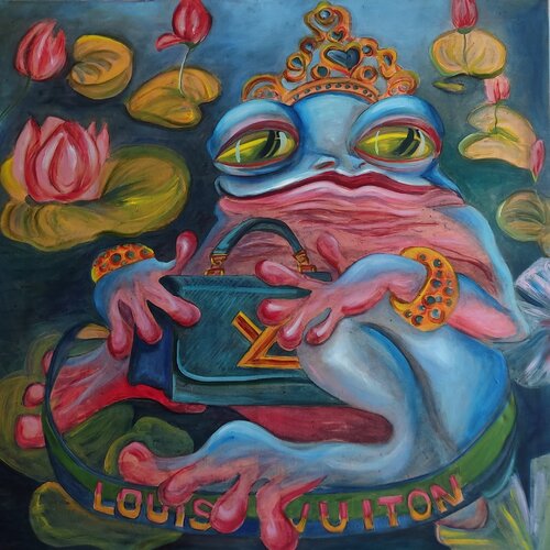 ORIGINAL Rich Toad with Rich Bag Oil Painting on Canvas Handmade Wall ...