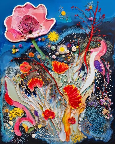 5-ONLY: Aesthetic mixed media floral fine art in the author's technique ...