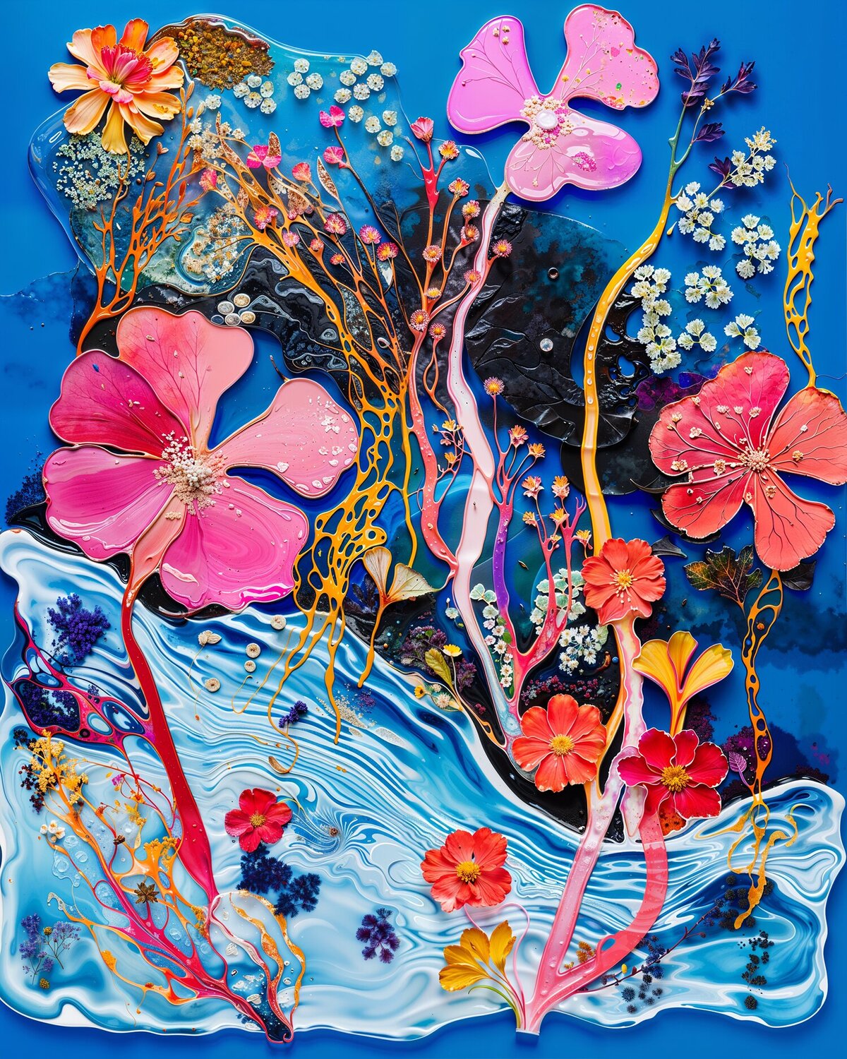 5-ONLY: Aesthetic mixed media floral fine art in the author's technique ...