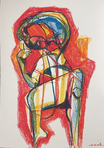 Male Figure Primal by Dominik Essl (2024) : Drawing Pastel on Paper ...