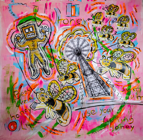 "honey extractor" de Thomas Kelm (2024): Pintura Acrílico, Collage en Lienzo - Singulart