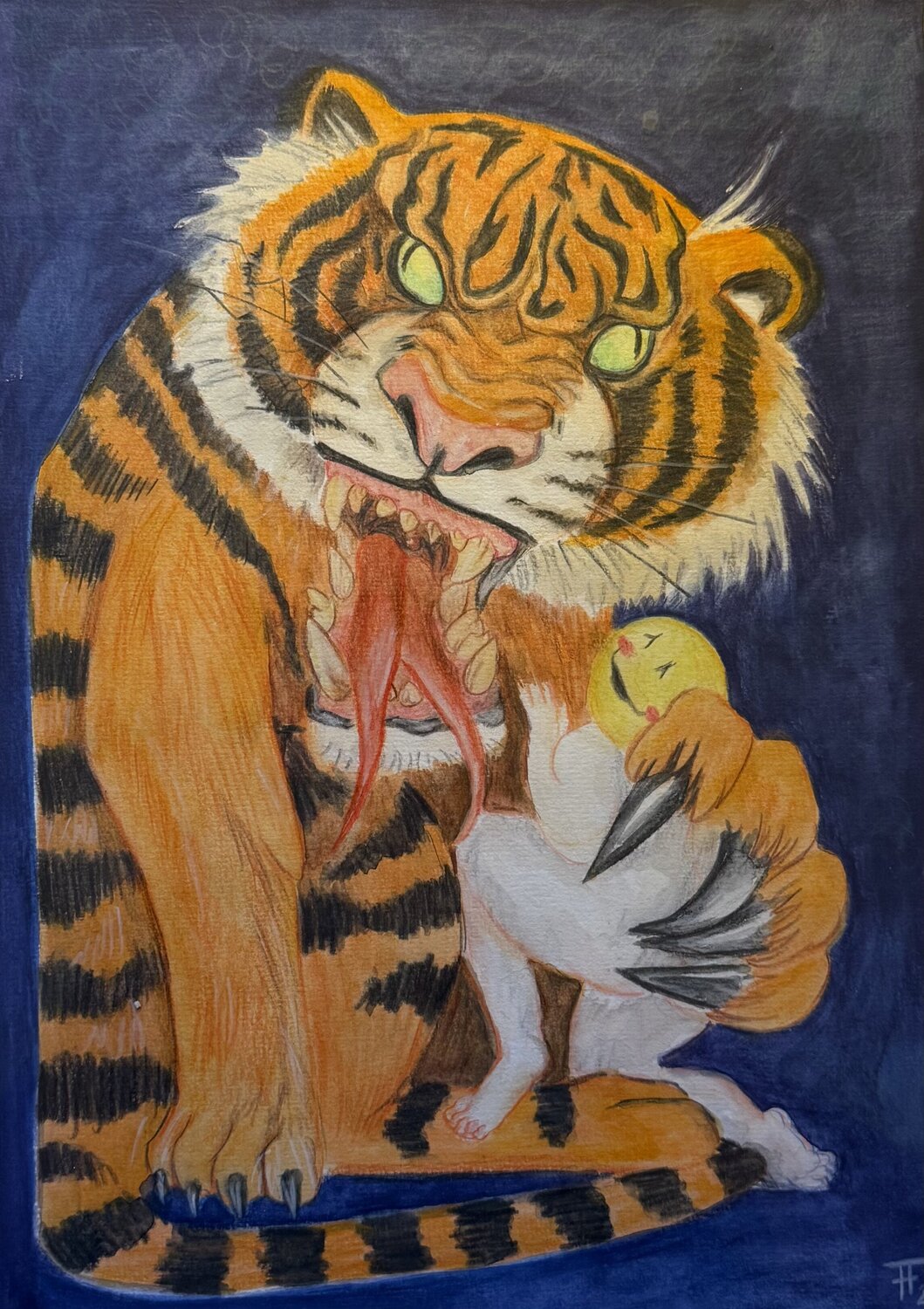 In den Armen des Tiers de Friederike Toeppe (2025): Dibujo Tinta china ...