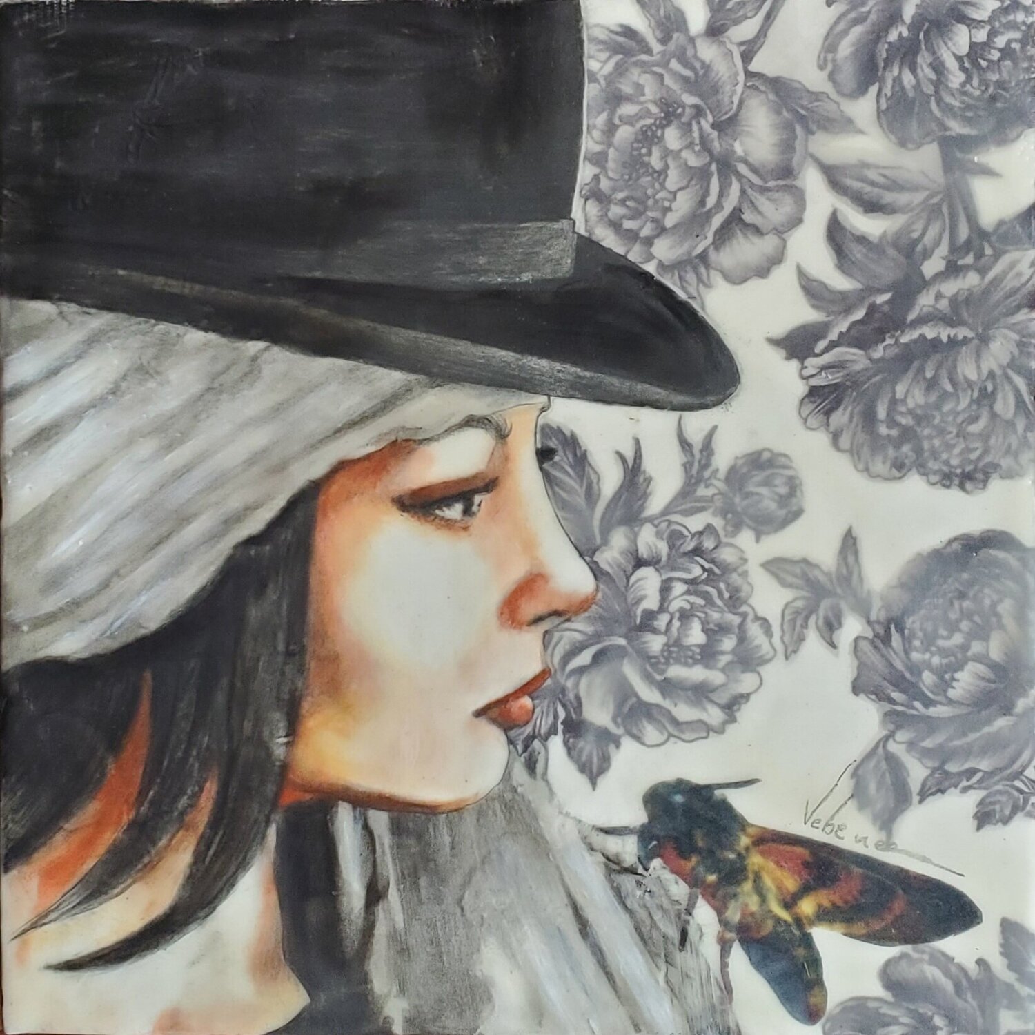 Instant suspendu de Vebenee (2025) : Peinture Huile, Collage sur Bois ...