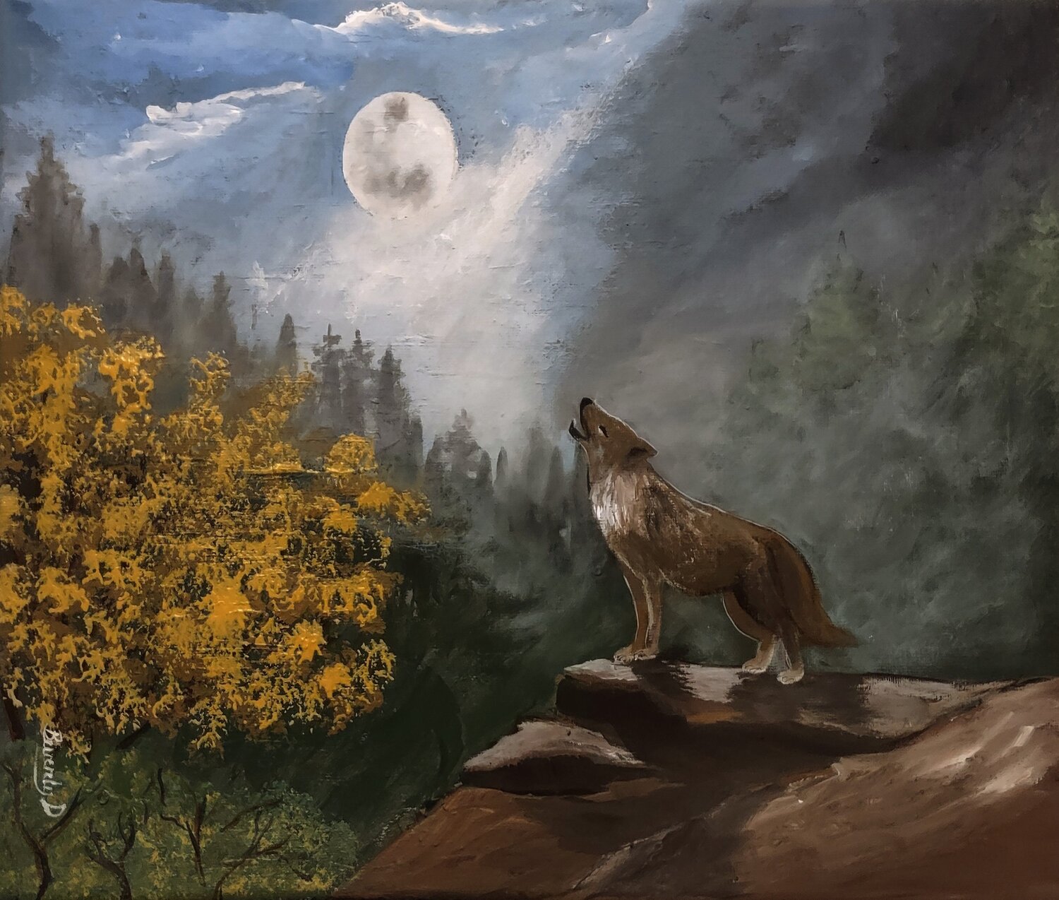 Howling Wolf at Moonrise de Beverly Deelstra (2025): Pintura Acrílico ...