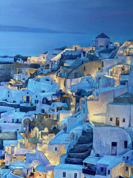 Evening in Santorini – Tranquil Oil Painting with Warm Sunset Tones by Sumarokov Vladimir (2024 ...