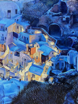 Evening in Santorini – Tranquil Oil Painting with Warm Sunset Tones by Sumarokov Vladimir (2024 ...