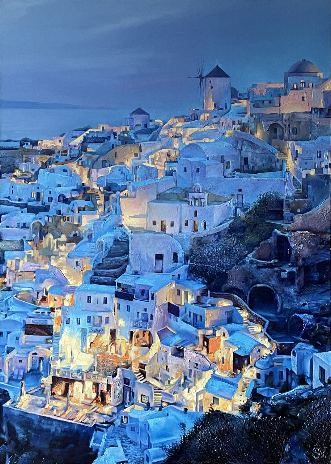 Evening in Santorini – Tranquil Oil Painting with Warm Sunset Tones by Sumarokov Vladimir (2024 ...
