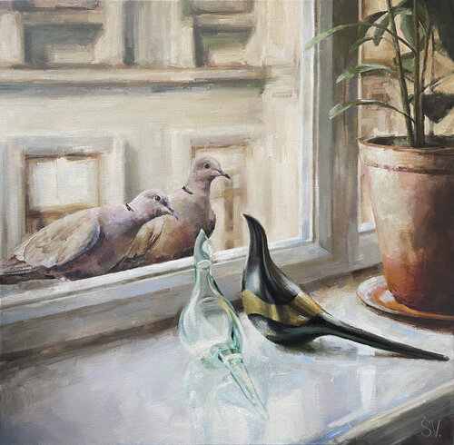 Evening in Santorini – Tranquil Oil Painting with Warm Sunset Tones by Sumarokov Vladimir (2024 ...