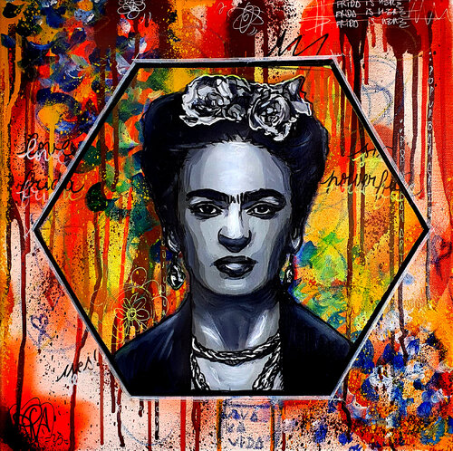 Tableau Frida Kahlo Street Art Fleurs Graffiti Original Sur Toile by ...