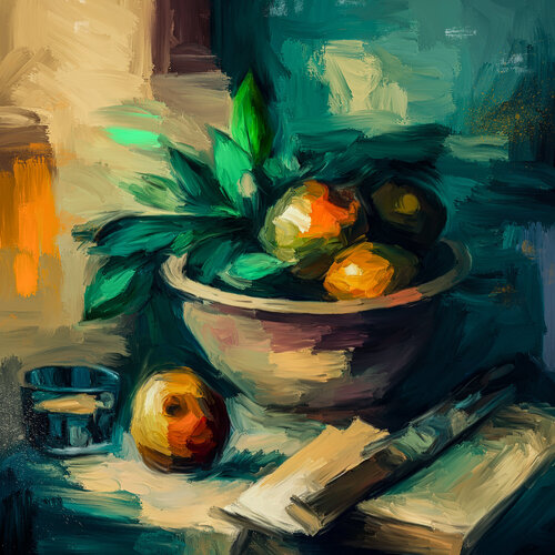 Blattspinat mit Apfel von Holger Mühlbauer-Gardemin (2025): Malerei ...