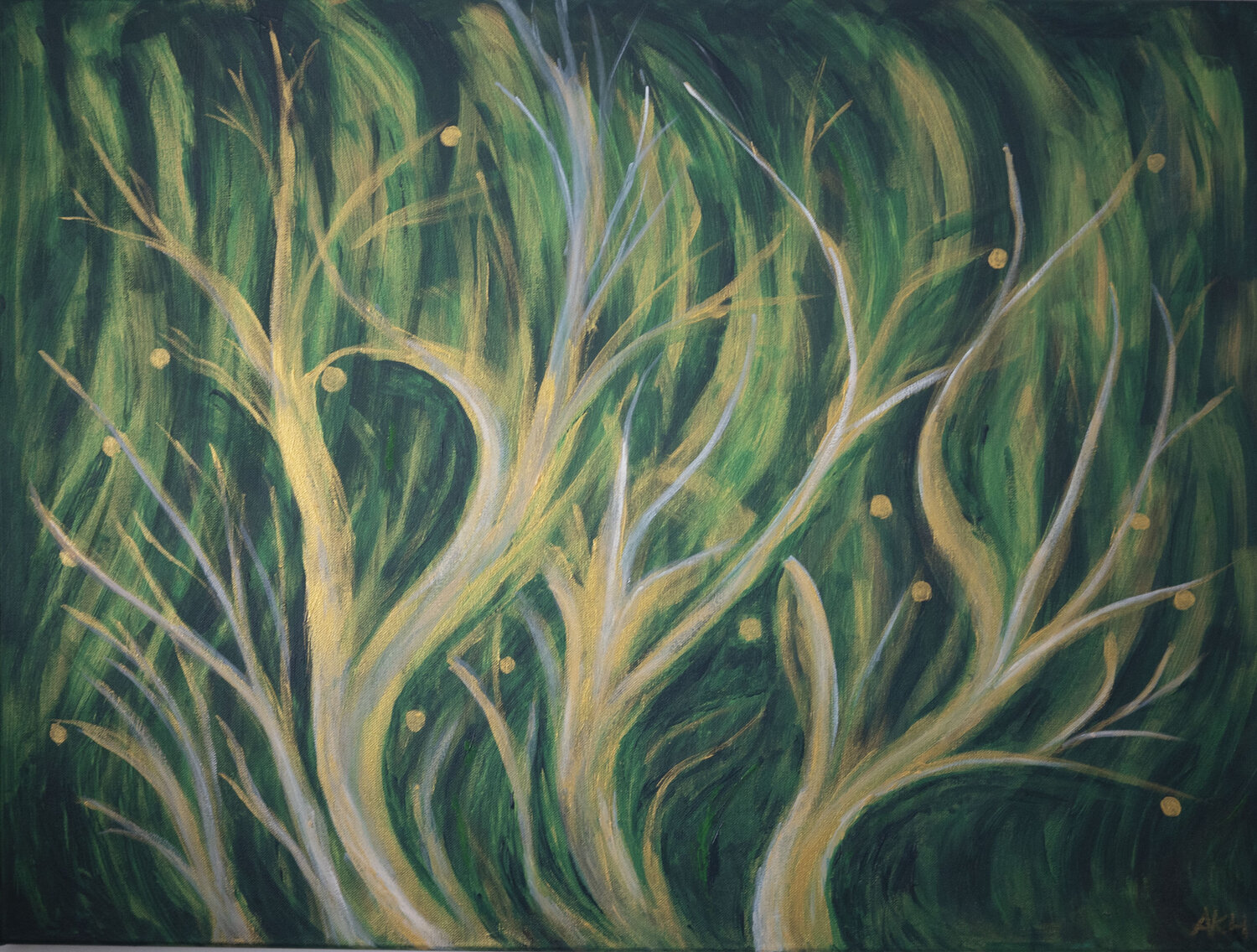 Golden Forest von Ana Karina Haller (2025): Malerei Acryl auf Leinwand ...
