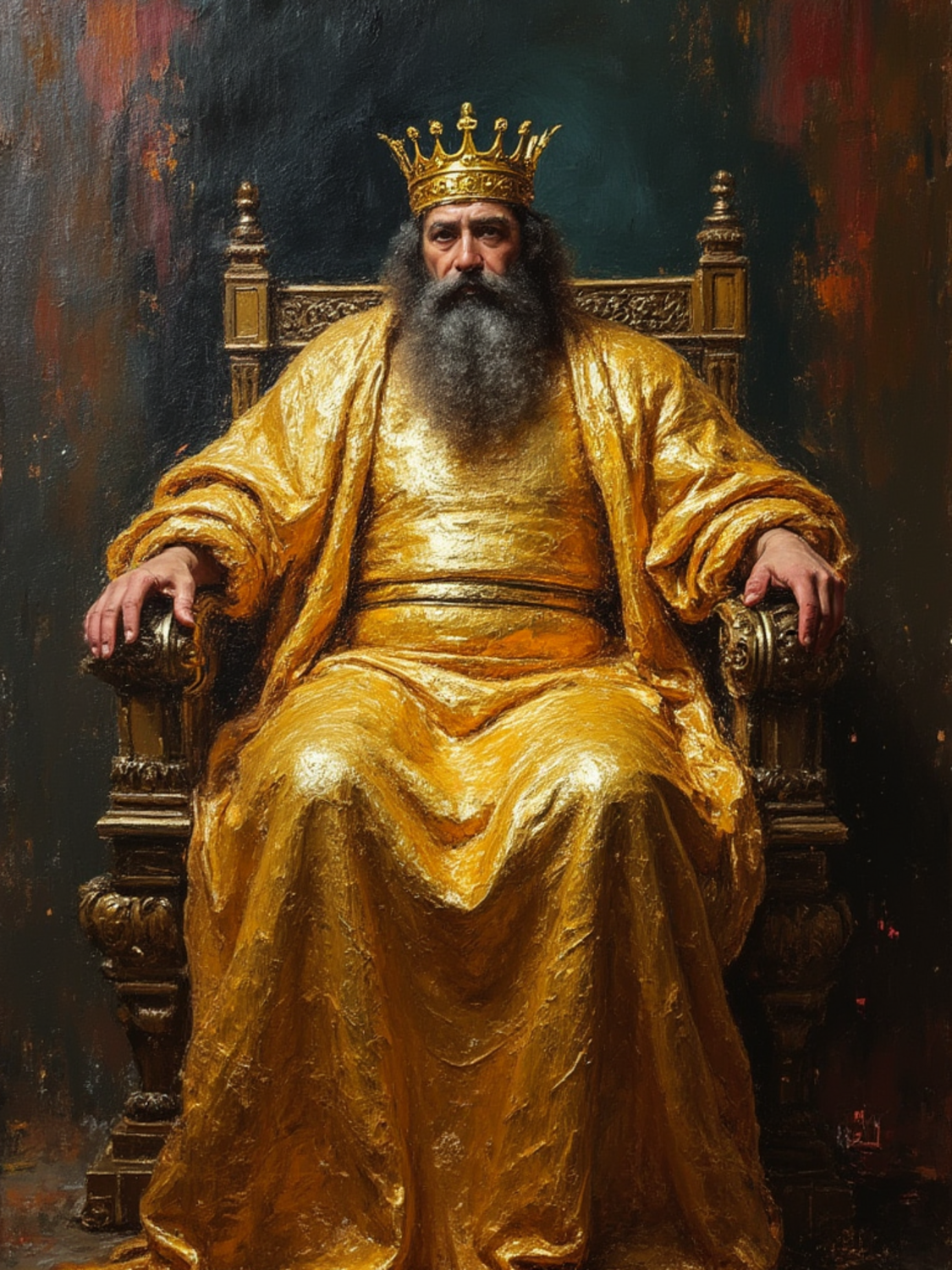 King Midas on the Throne Vintage Oil on Canvas Mythology Portrait ...