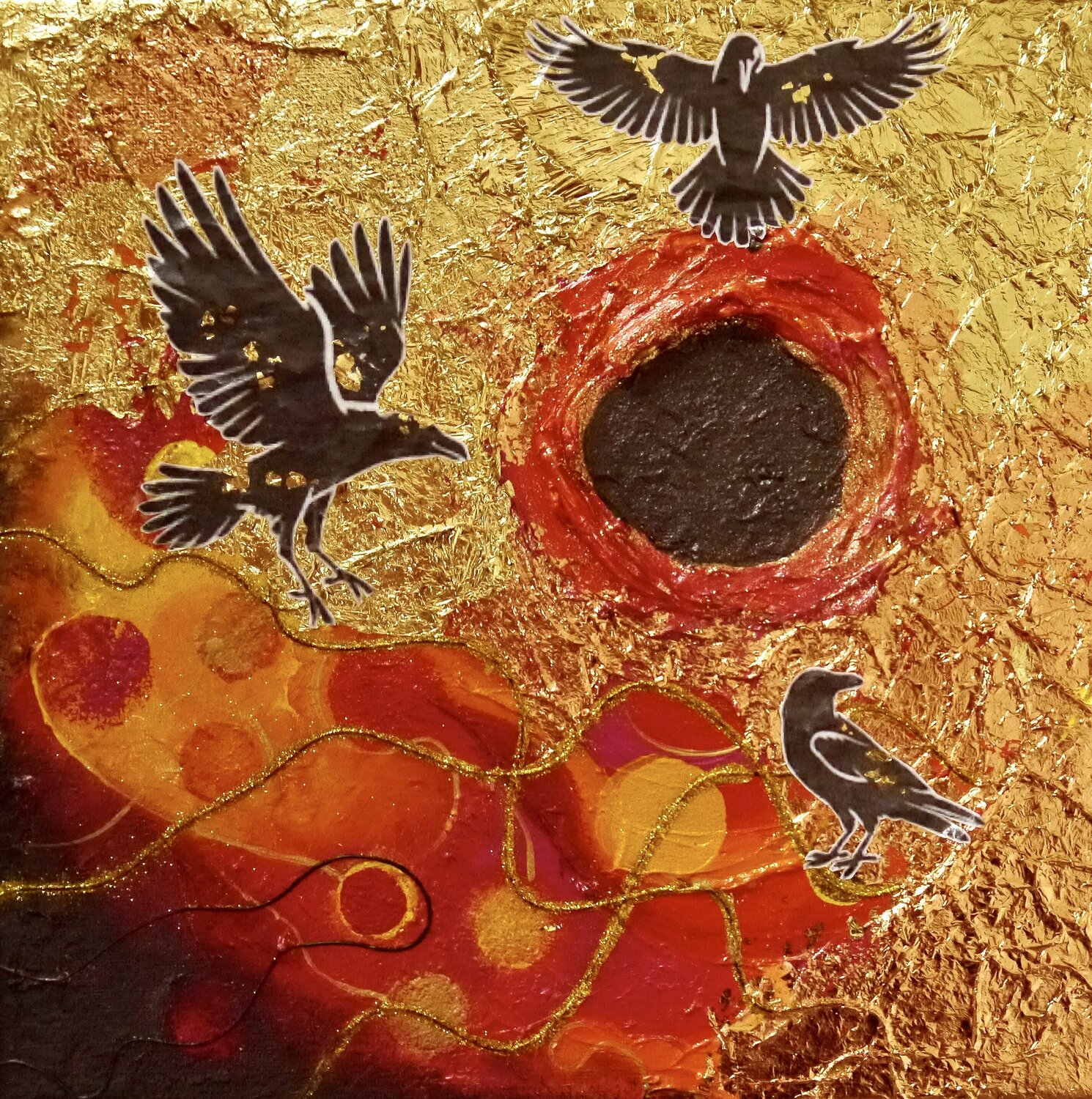 Mysterious Crow Cave de Anja Semling (2025): Pintura Acrílico, Collage en Lienzo - Singulart