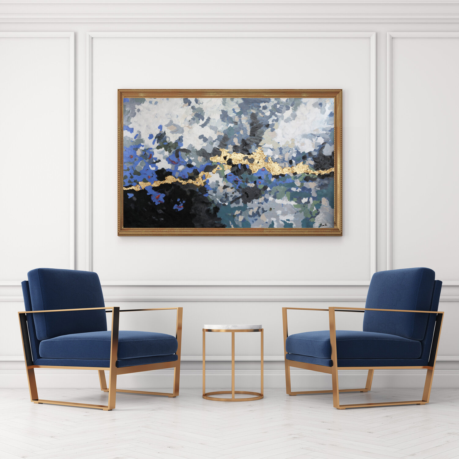 Golden Line by Maria Moretti (2023) : Painting Acrylic, Oil on Canvas ...