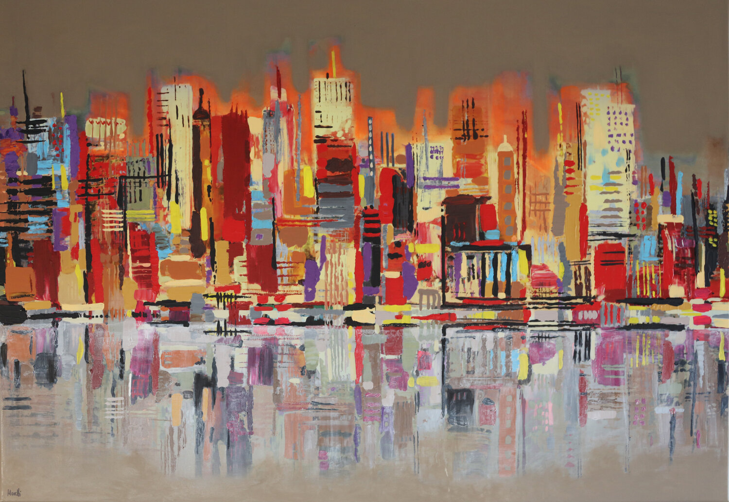 City on the river by Maria Moretti (2023) : Painting Oil on Canvas ...