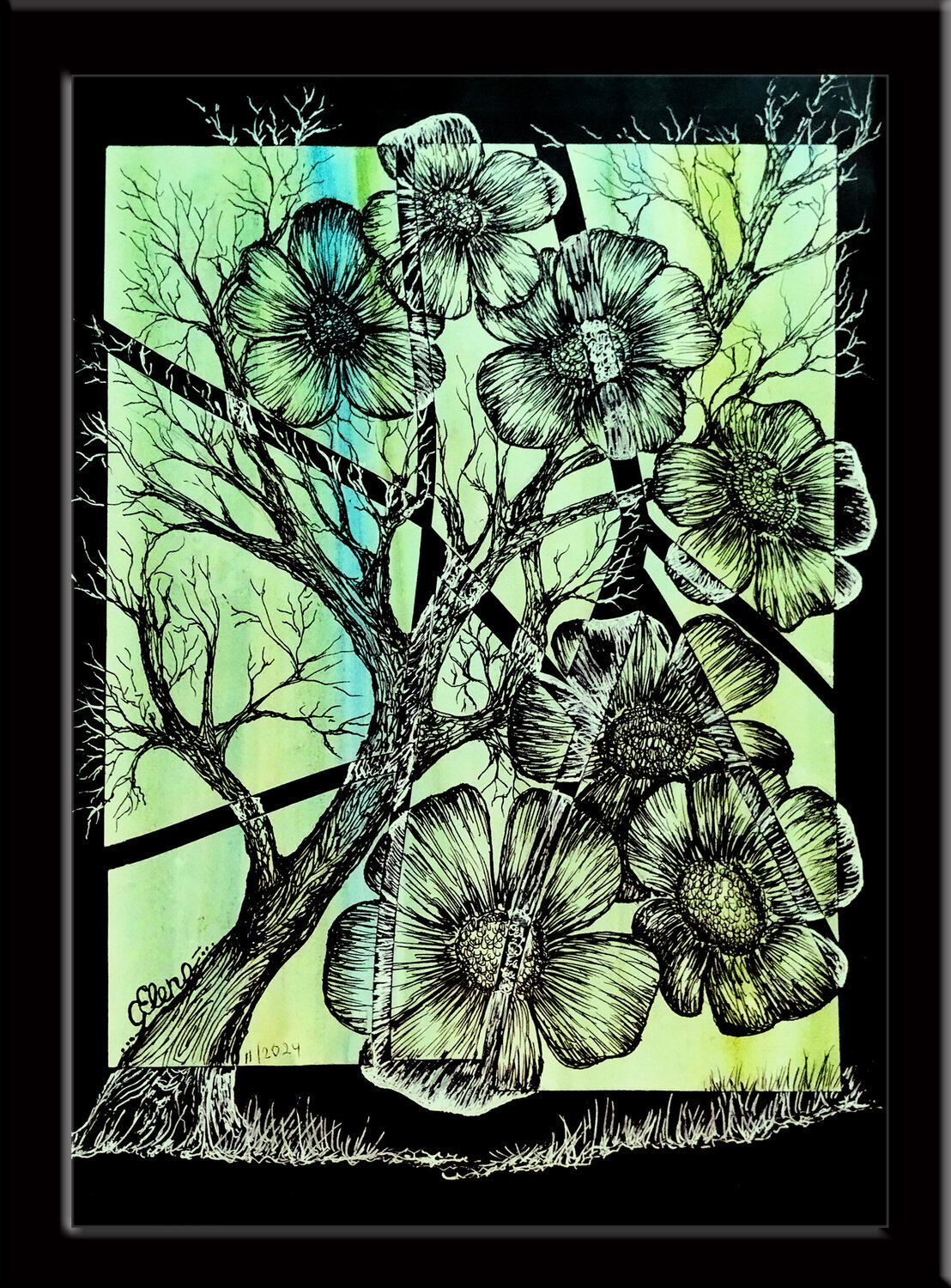 Broken Spring von Elena Ginsburg (2025): Malerei Aquarell, Füller auf ...