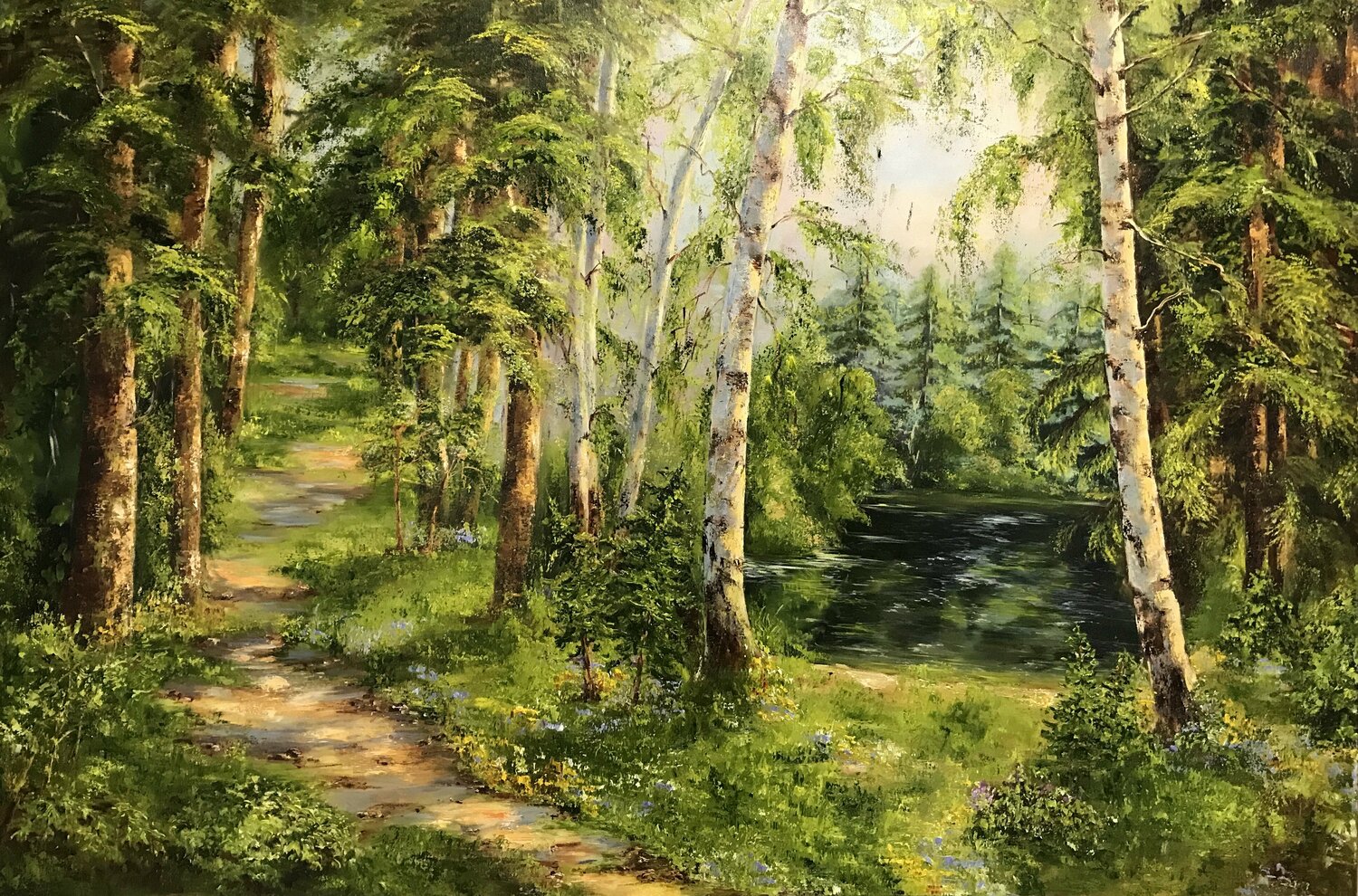 Green Forest Path Painting