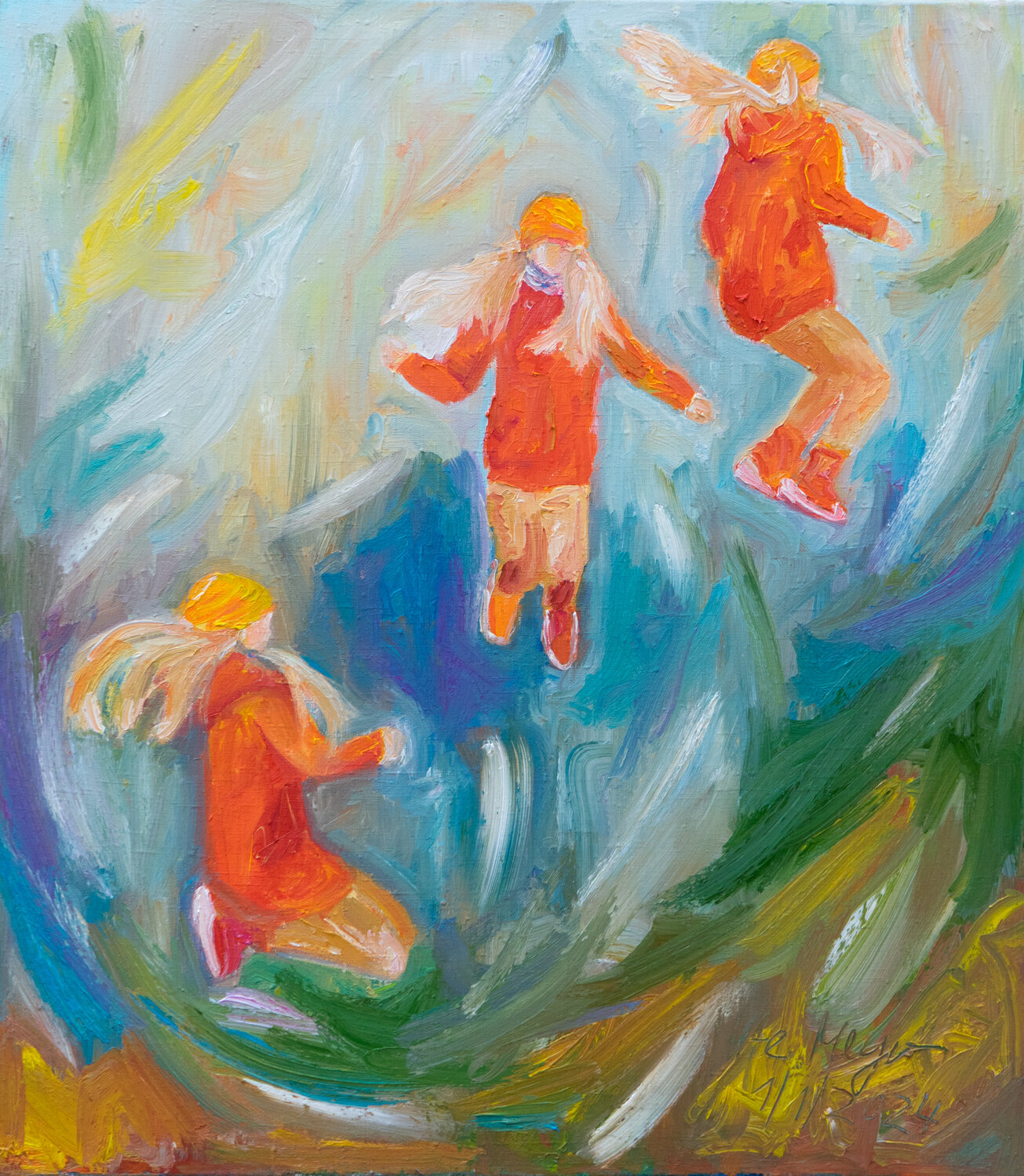 Joy of jumping von Ute Meyer (2024): Malerei Öl auf Leinwand - Singulart