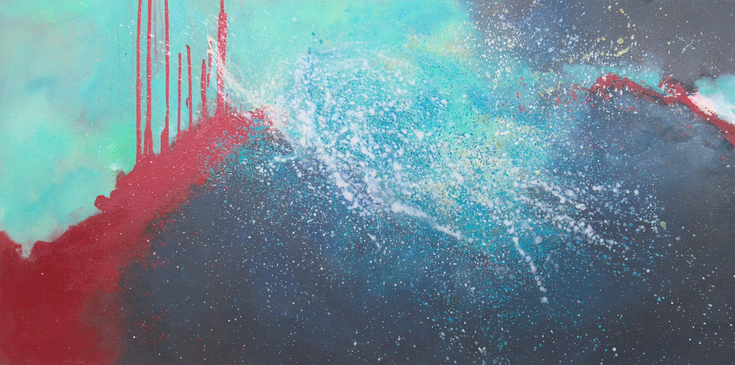 Rote Tropfen von Tanja Robisch (2020): Malerei Acryl, Lack auf Leinwand ...