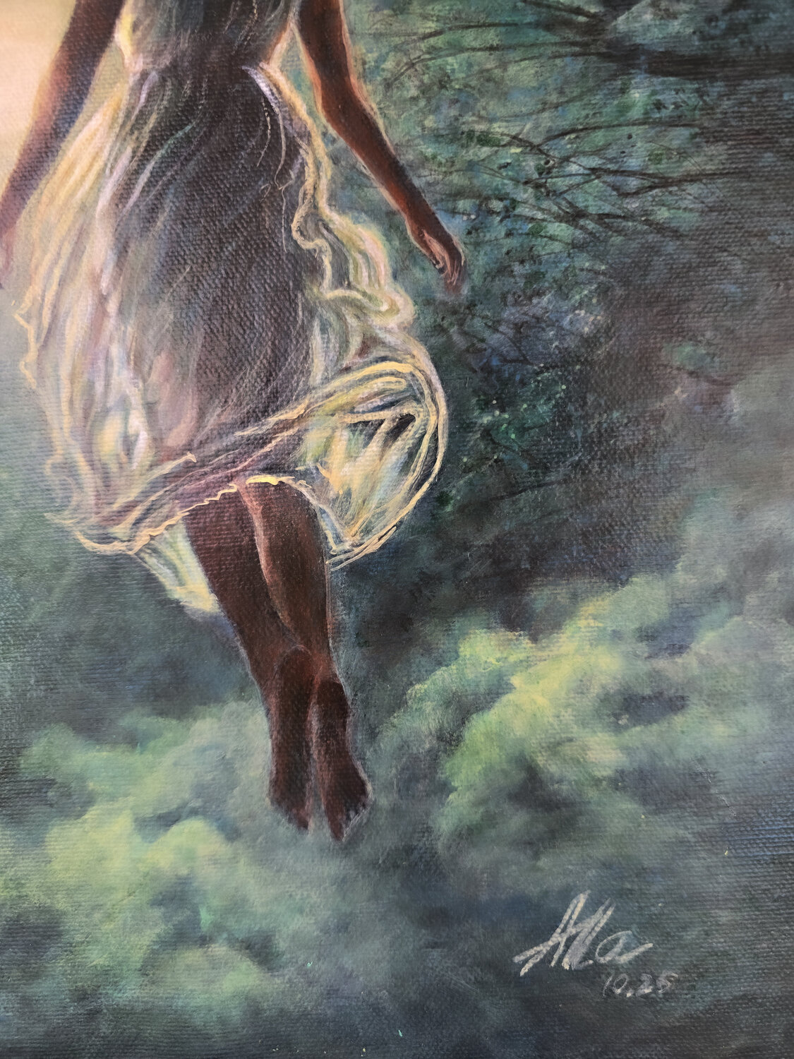 Floating Woman in Moonlit Fog – Symbolist Dreamscape von Alla Ostrovsky ...