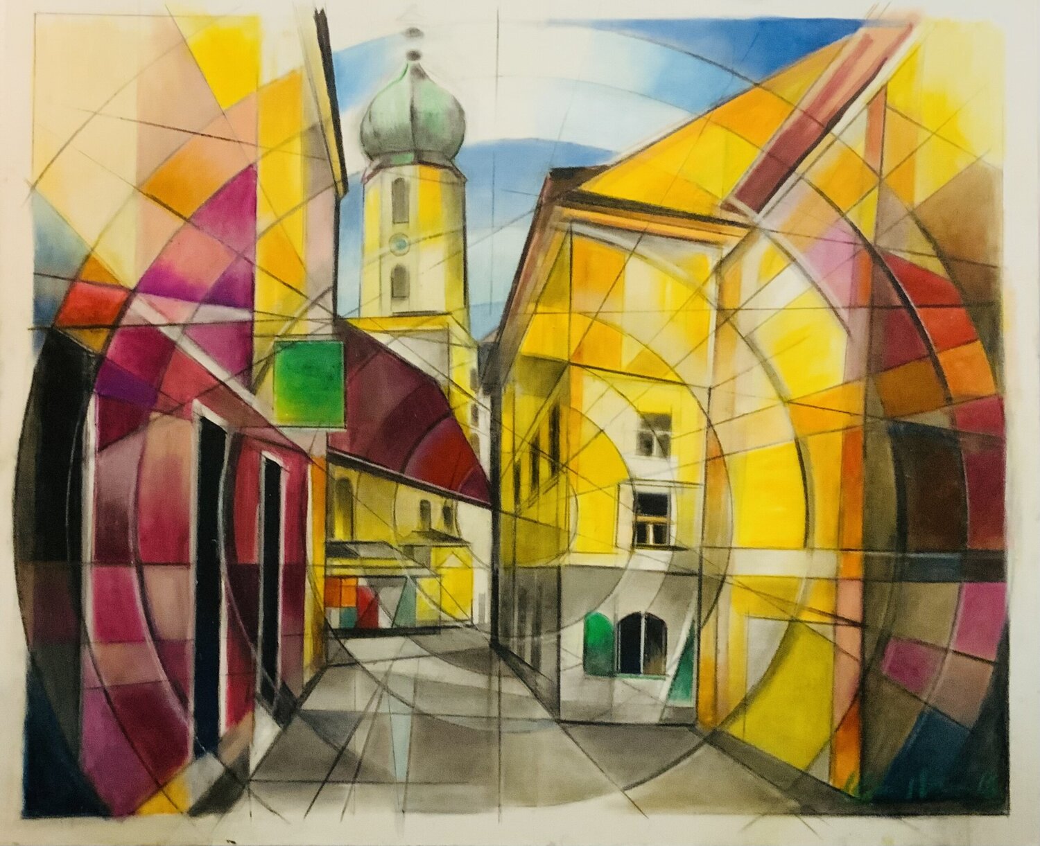 Old town.with church. di Martin Andreas Kuster (2015): Pittura a ...
