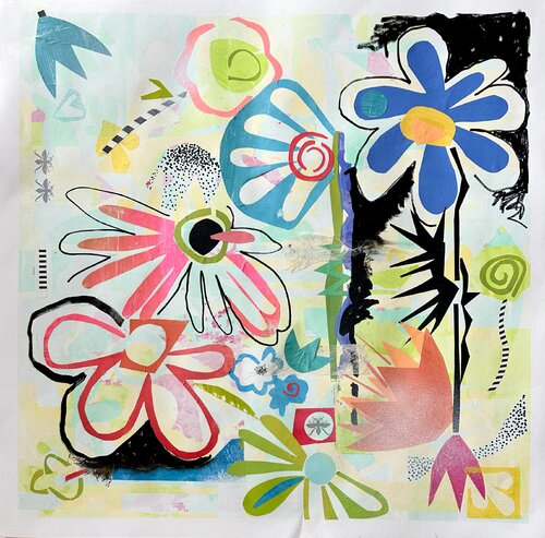 rebel bloom by Kathy Dunaway (2025) : Work on Paper Acrylic, Collage on ...