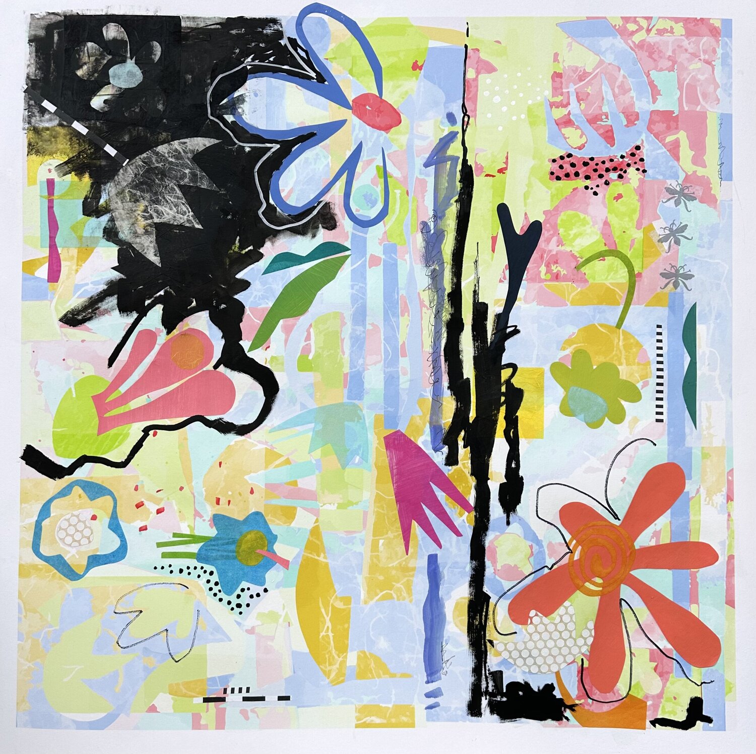 botanic chaos von Kathy Dunaway (2025): Werk auf Papier Acryl, Collage ...