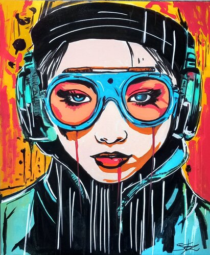 the aviator girl by MARCO STAZZINI aka STOZ (2024) : Painting Acrylic ...