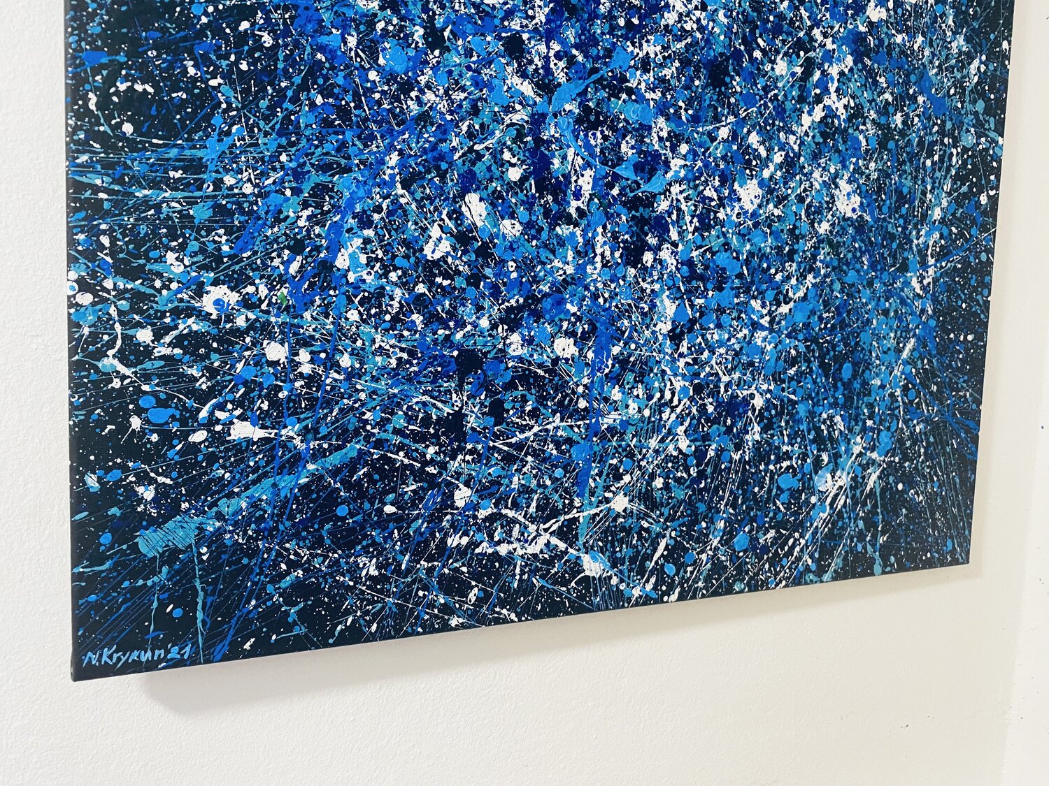 Blue Galaxy, minimalistic dripping abstraction Pollock’s Style de ...