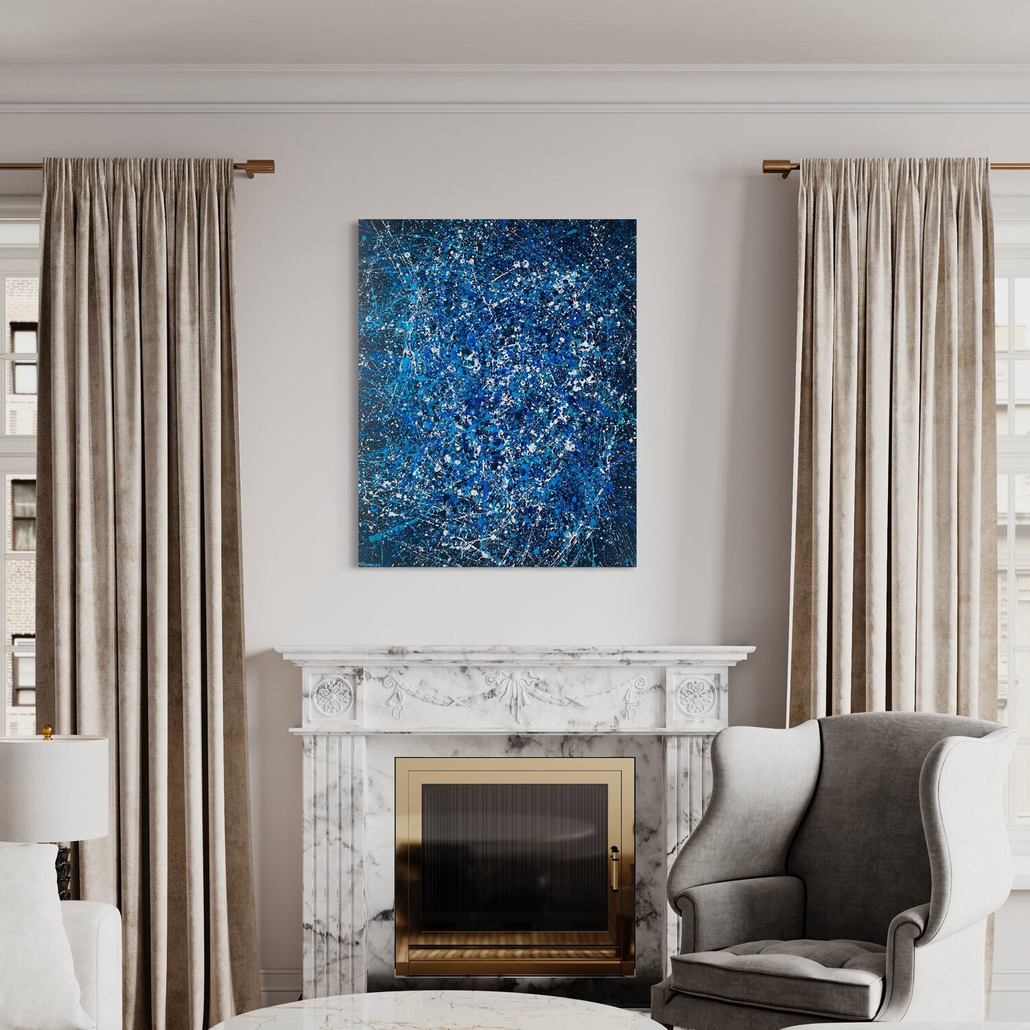 Blue Galaxy, minimalistic dripping abstraction Pollock’s Style de ...