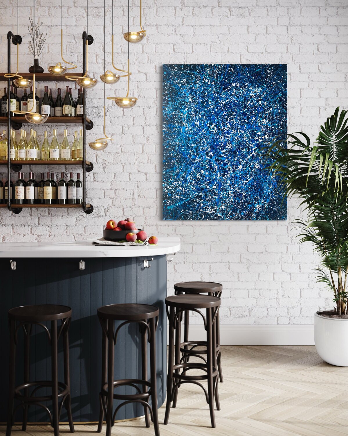 Blue Galaxy, minimalistic dripping abstraction Pollock’s Style by ...