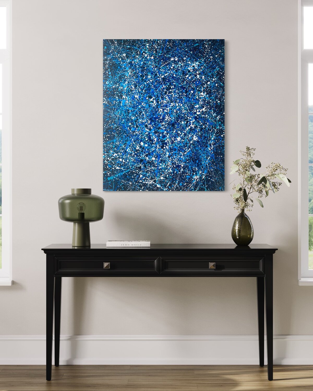 Blue Galaxy, minimalistic dripping abstraction Pollock’s Style de ...