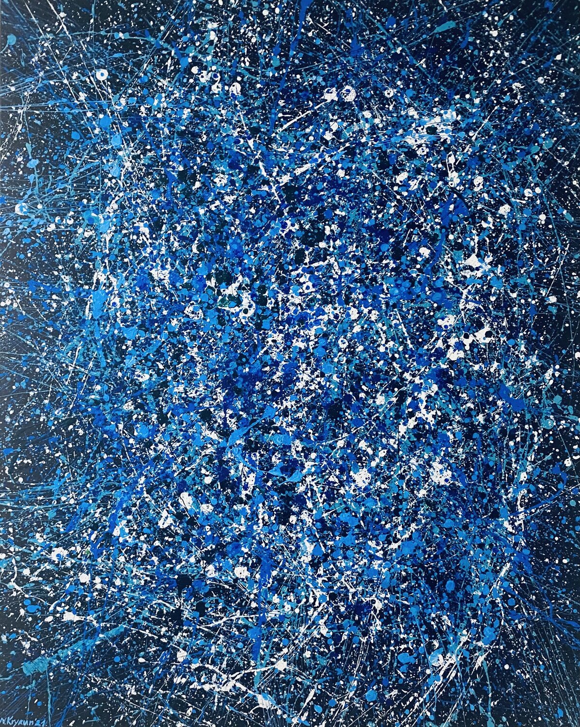 Blue Galaxy, minimalistic dripping abstraction Pollock’s Style de ...
