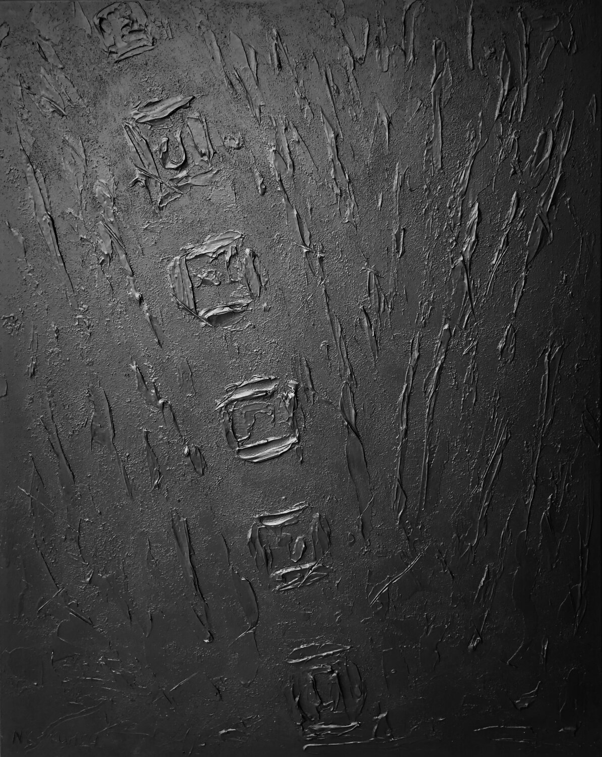 Series „Dark reflection“ - black abstraction, textured, sculpture, gold ...