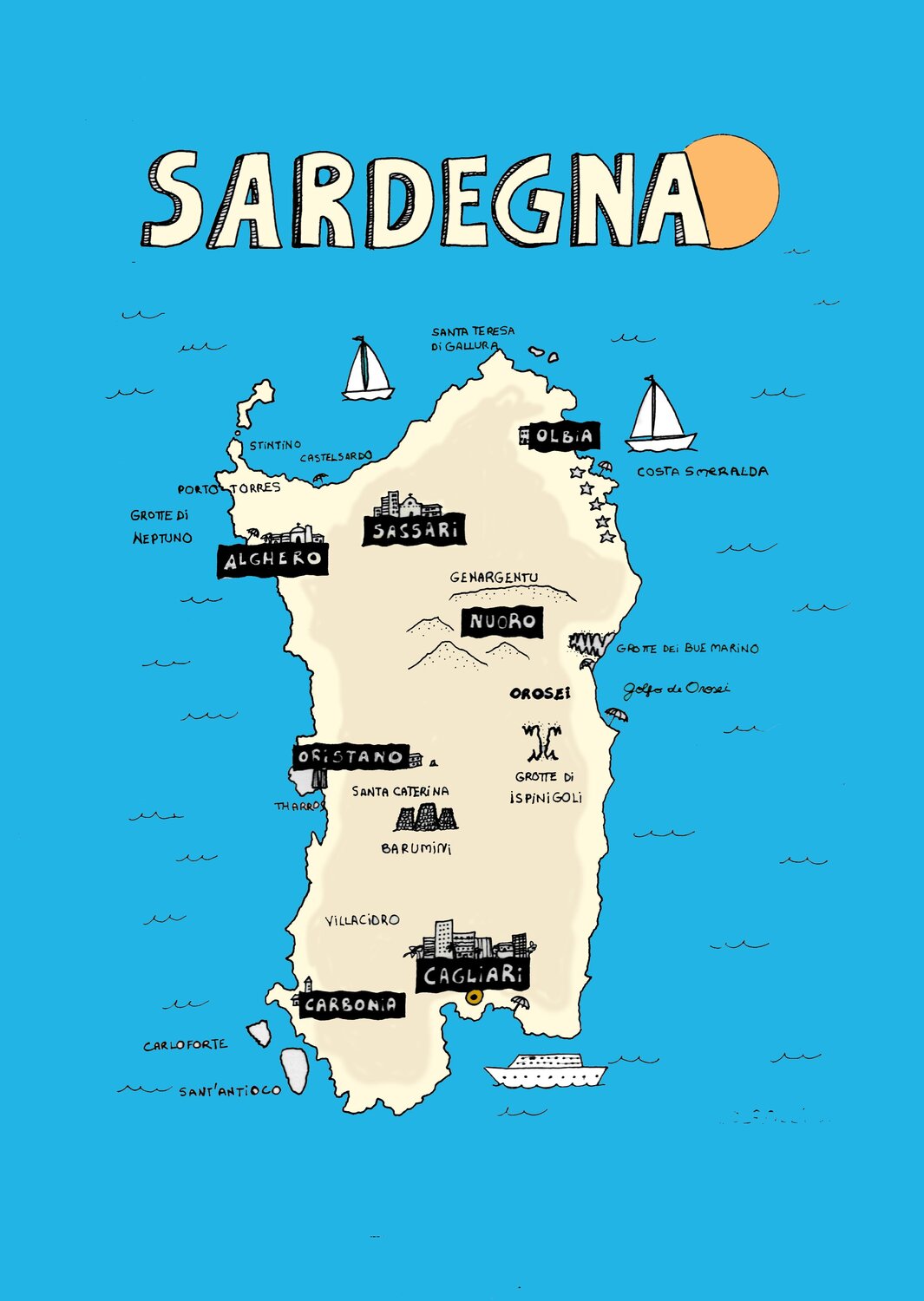 Map of Sardegna by Marisol Rossi (2021) : Digital Digital on Cardboard ...