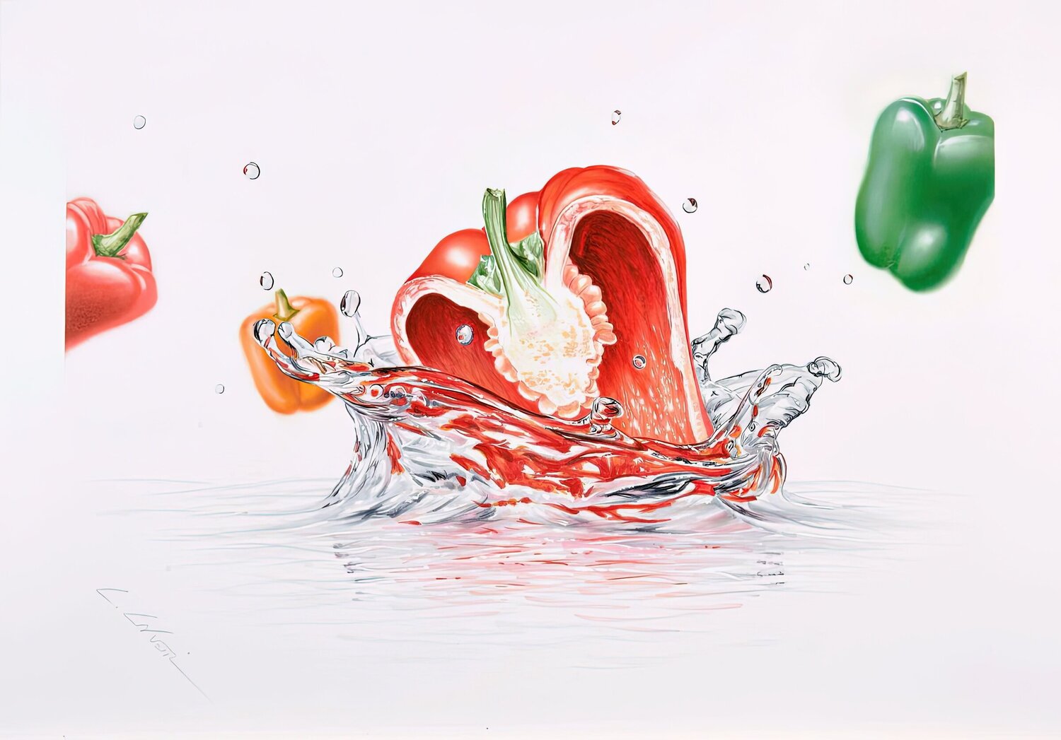 Peppers splash de Leonello Calvetti (2018): Pintura Acuarela, Pluma en ...