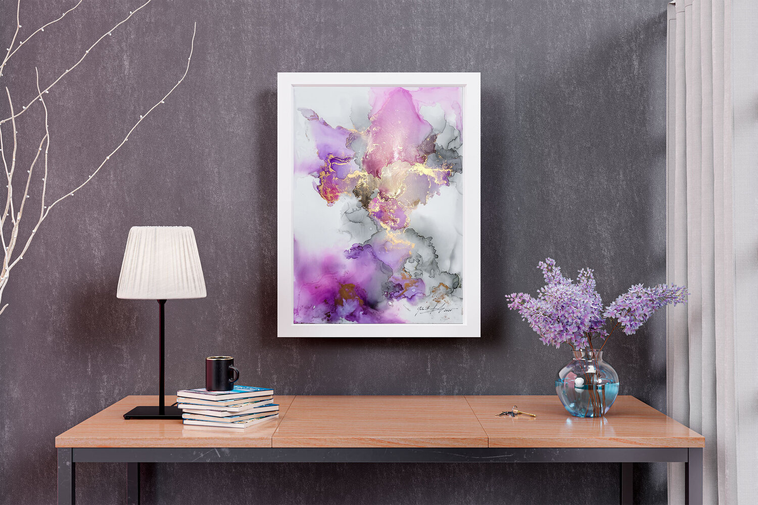 Blooming Grace - Abstrakte Alcohol Ink Kunst mit Farbspiel in Lila und ...