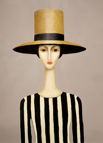 Elegant Woman in Striped Dress – Modern Figurative Portrait in ...