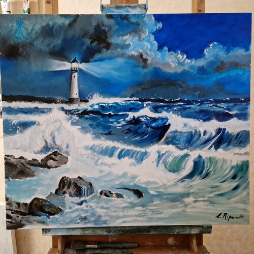 Faro nella tempesta de luca Ripamonti (2025): Pintura Óleo en Lienzo ...