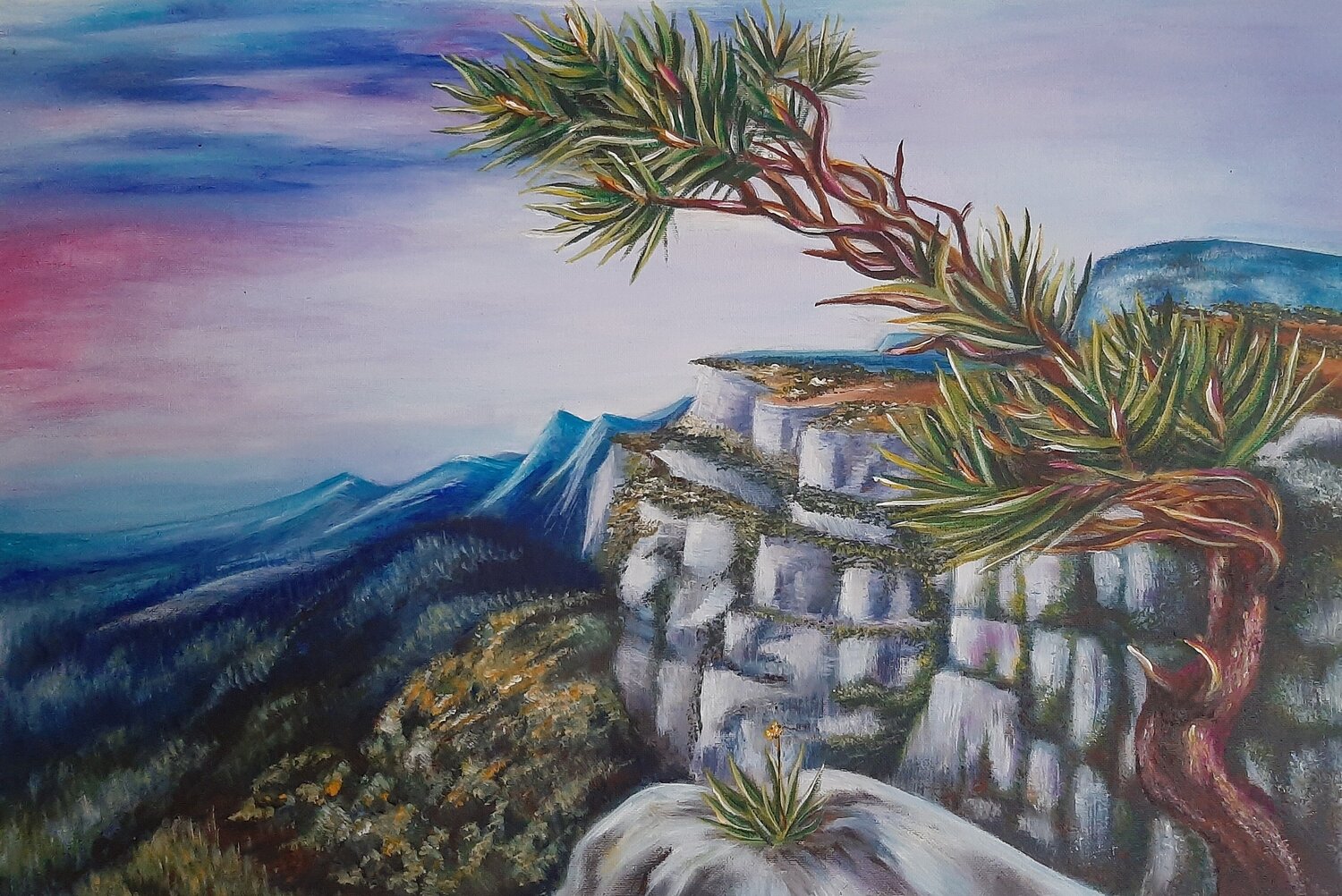 Pine on the Rock – Landscape with Mountains, Sky and Wind door Olga Milova (2009) : Schilderij ...