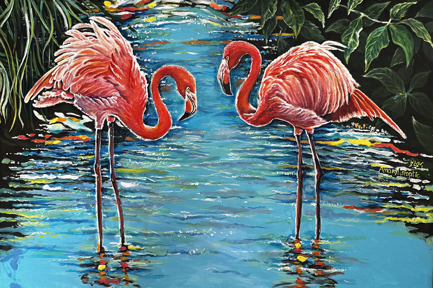 Two Flamingos de Marija Matic (2024): Pintura Acrílico en Lienzo ...
