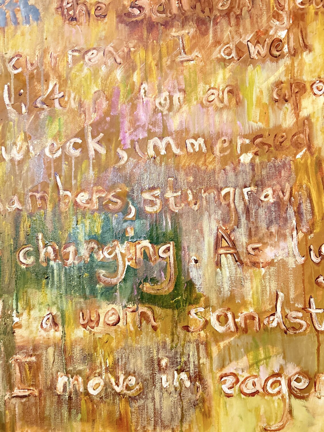 Text-Based Abstract Painting: That heavy stone in my pocket, it slows ...